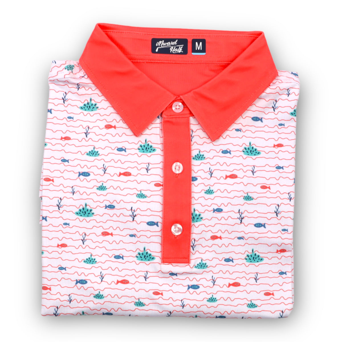 The Coral Wave Pattern Performance Polo – Inward Half